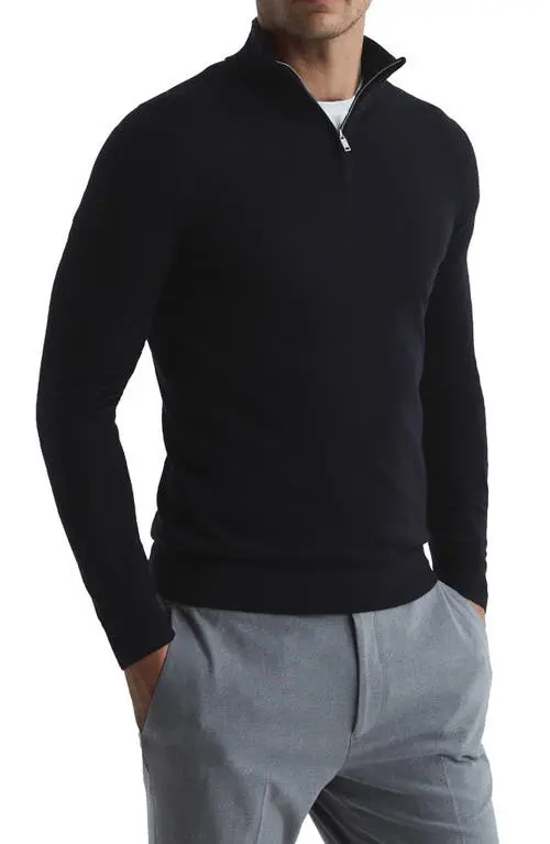 REISS Quarter Zip Wool Sweater - Navy