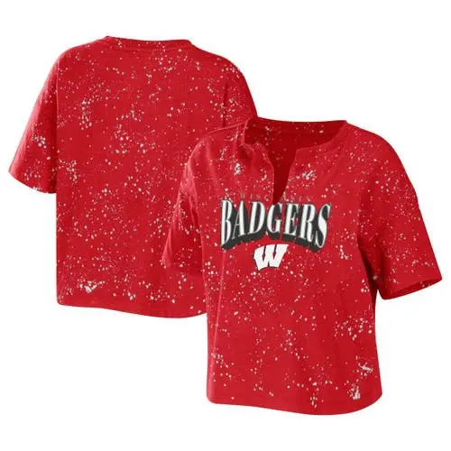 WEAR BY ERIN ANDREWS Wisconsin Badgers Cropped Notch Neck T-shirt - Red