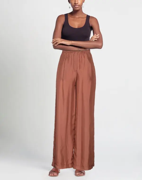 SOLOTRE Wide Leg Pants - Brown