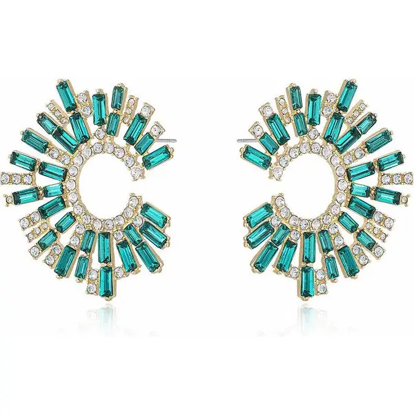 Ettika Crystal Frontal Hoop Earrings - Green