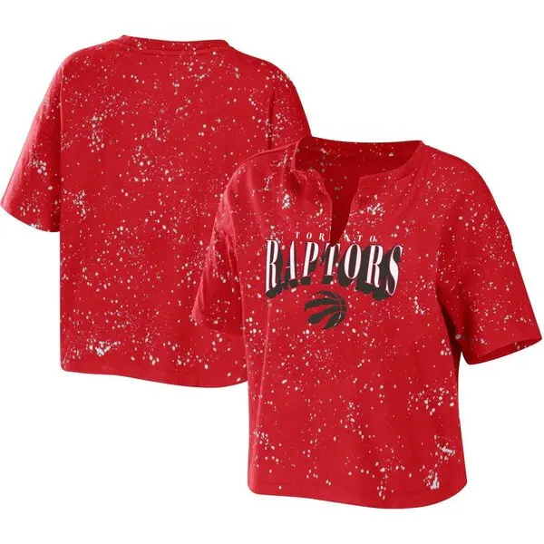 WEAR BY ERIN ANDREWS Toronto Raptors Bleach Splatter Notch Neck T-shirt - Red
