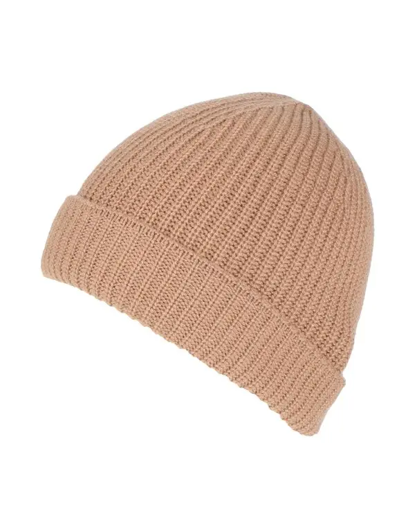 Agnona Cashmere Beanie With Calfskin Detail - Camel