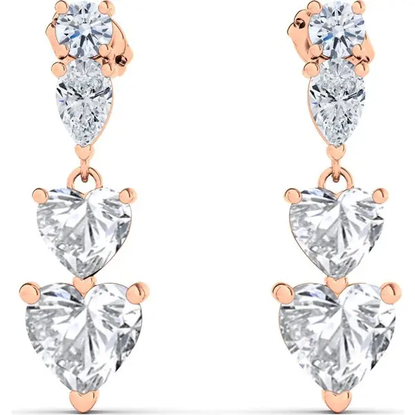 HAUTECARAT Lab Created Diamond Heart Drop Earrings - 18k Rose Gold