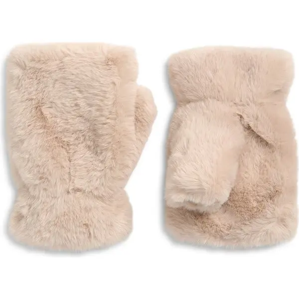 La Fiorentina Faux Fur Fingerless Mittens - Beige