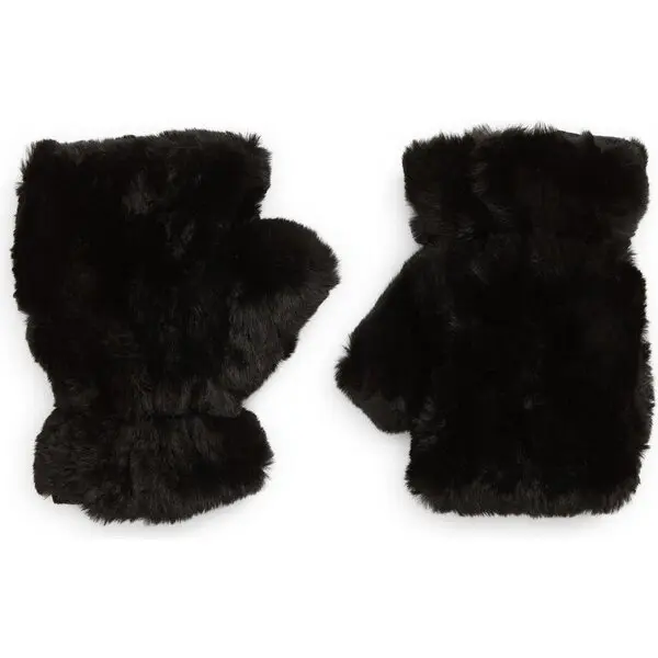 La Fiorentina Faux Fur Fingerless Mittens - Black
