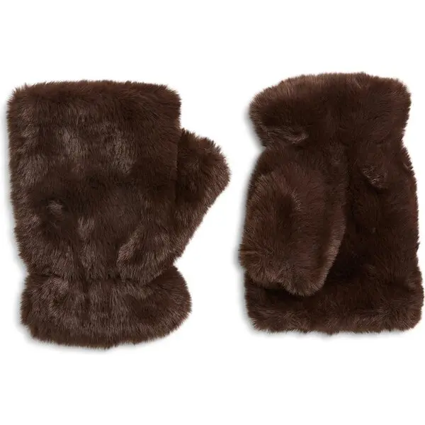 La Fiorentina Faux Fur Fingerless Mittens - Chocolate