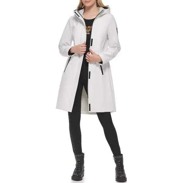 Karl Lagerfeld Paris Water-resistant Hooded Raincoat - White