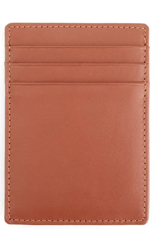 ROYCE NEW YORK Personalized Magnetic Money Clip Card Case - Tan- Silver Foil