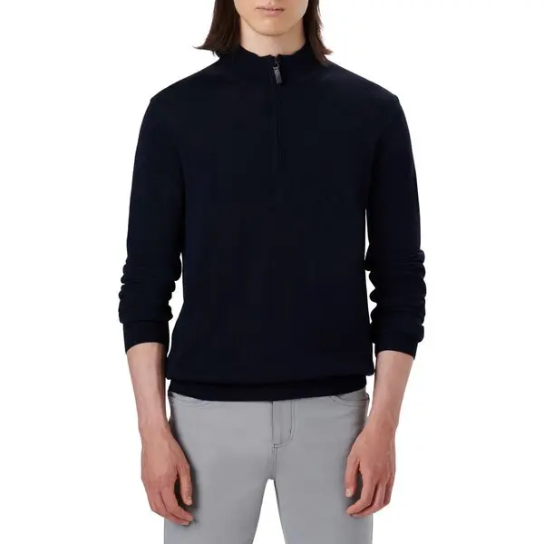 Bugatchi Merino Wool Quarter-zip Pullover - Midnight