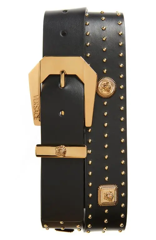 Versace Studded Biggie Leather Belt - Black-versace Gold