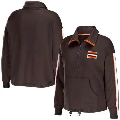 WEAR BY ERIN ANDREWS Cleveland Browns Logo Stripe Half-zip Top - Brown