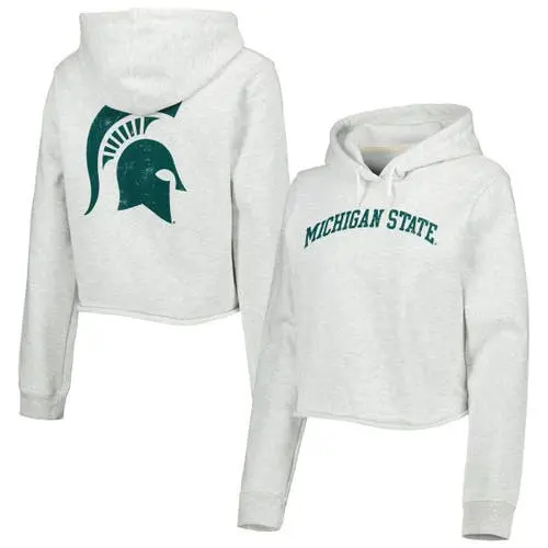 LEAGUE COLLEGIATE WEAR Michigan State Spartans 2-hit 1636 Cropped Pullover Hoodie - Ash