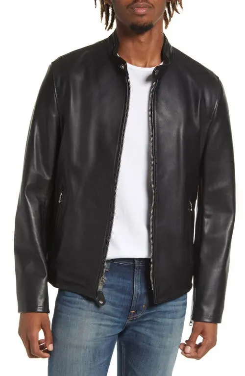 SCHOTT Café Racer Slim Fit Cowhide Leather Jacket - Black