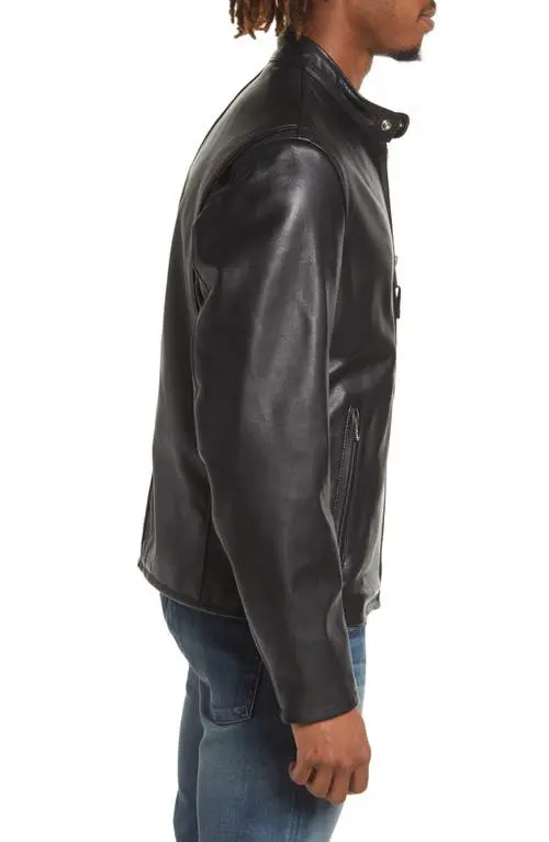 SCHOTT Café Racer Slim Fit Cowhide Leather Jacket - Black