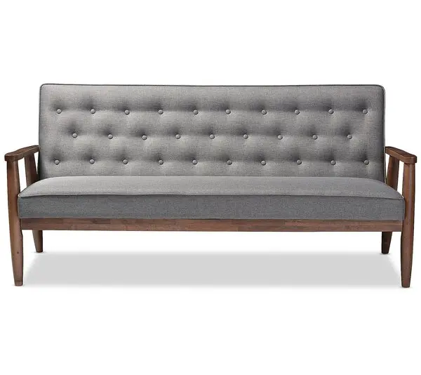 BAXTON STUDIO Sorrento Mid-century Retro Modern Upholstered W Oden Sofa - One-color