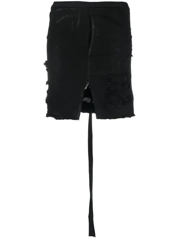 Rick Owens Distressed Denim Mini Skirt - Black