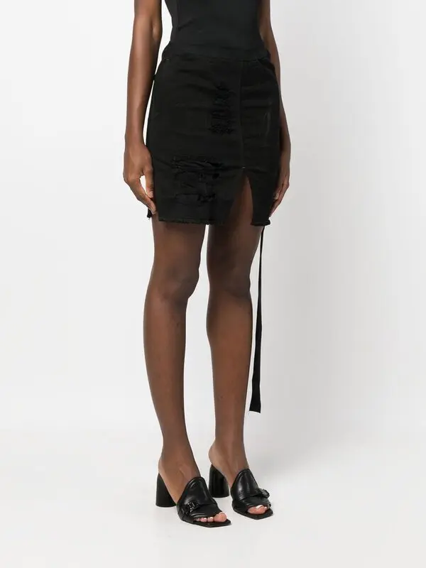 Rick Owens Distressed Denim Mini Skirt