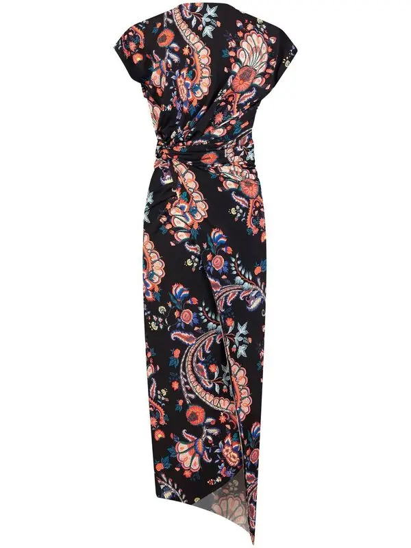Rabanne Floral Paisley Print Draped Midi Dress - Black