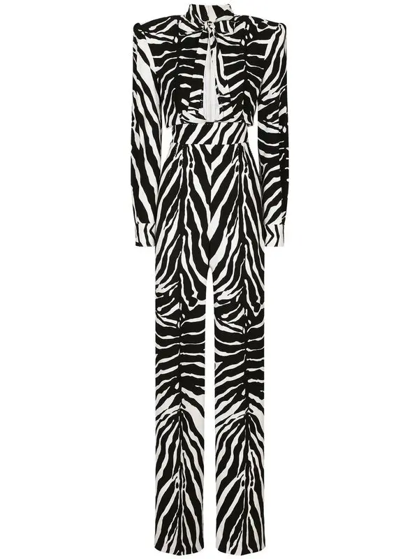 Dolce & Gabbana Zebra-print Stretch-silk Jumpsuit - Black