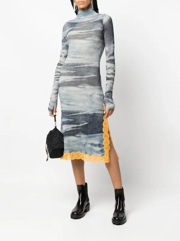 DIESEL® Tie-dye Ribbed Knit Midi Dress