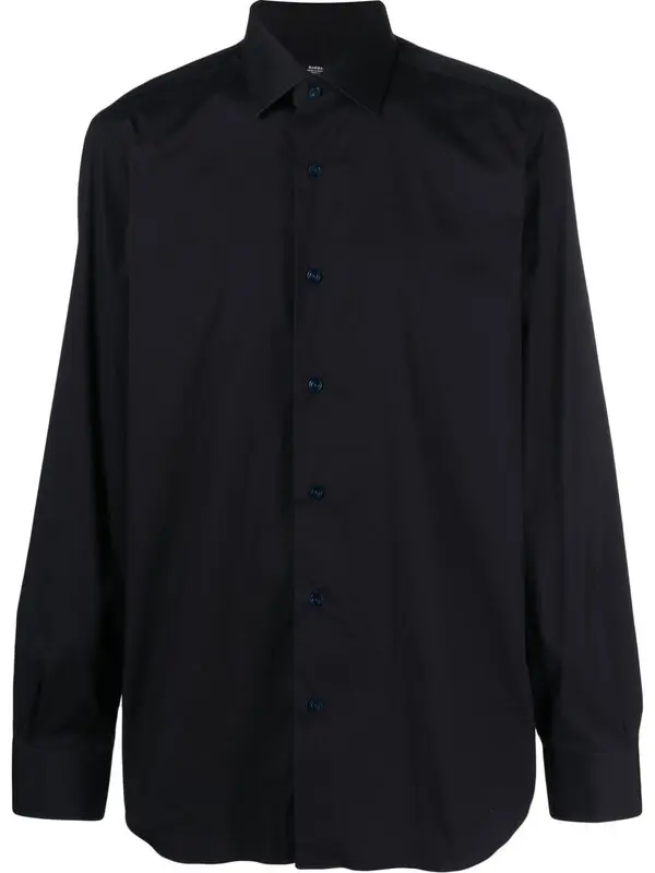 BARBA NAPOLI Long-sleeved Cotton Shirt - Blue