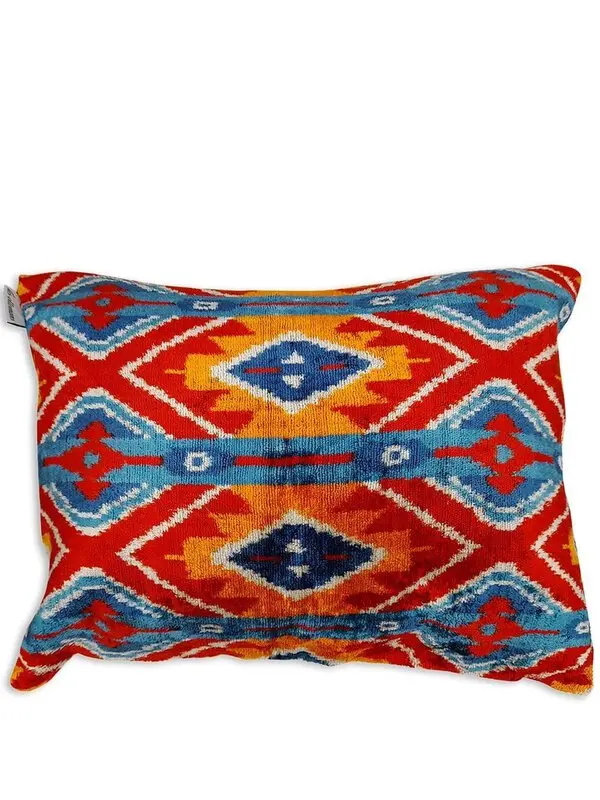 LES-OTTOMANS Jacquard Velvet Cushion - Red