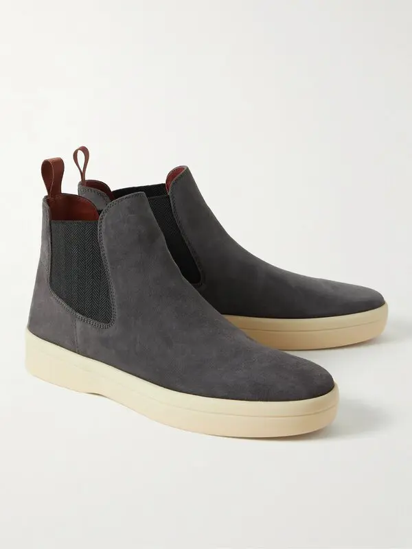 Loro Piana Beatle Ultimate Walk Suede Chelsea Boots - Gray  display picture 1