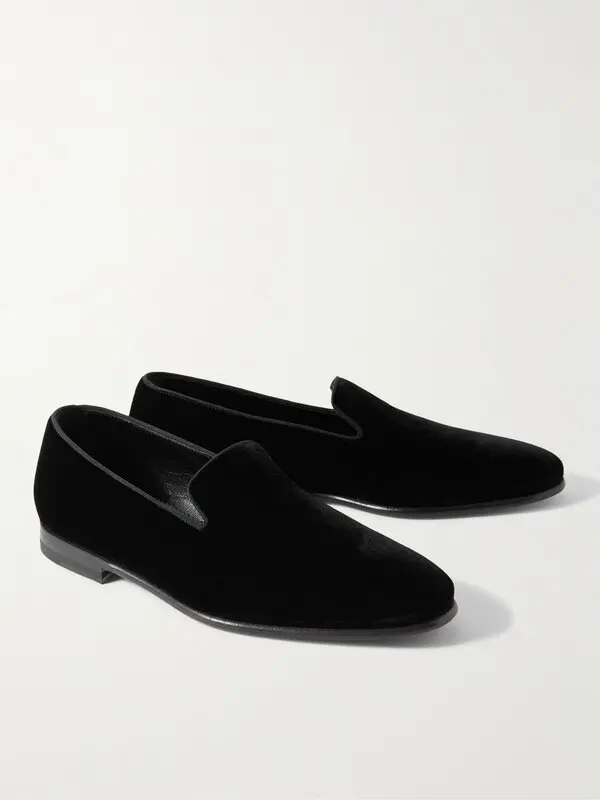 Manolo Blahnik Mario Grosgrain-trimmed Velvet Loafers