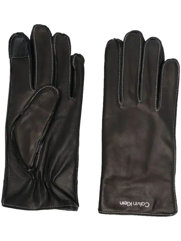 Calvin Klein Stitched Leather Gloves - Black