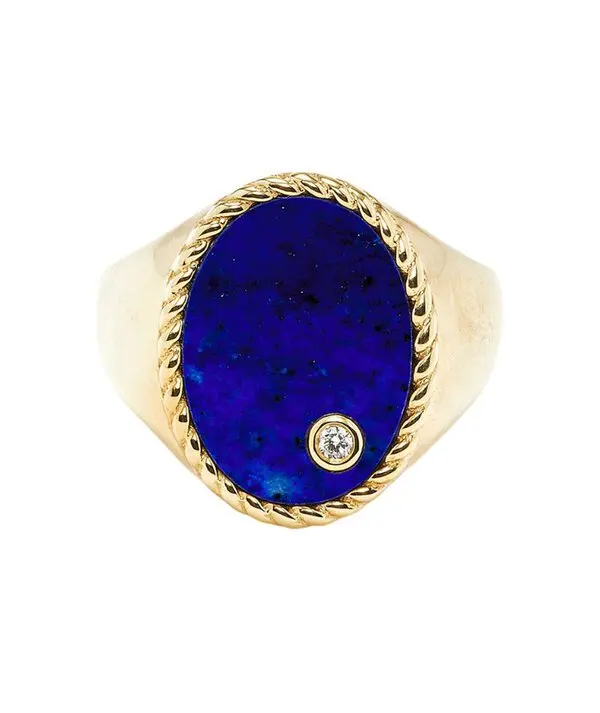 Yvonne Léon 9k Yellow Gold Lapis Signet Ring