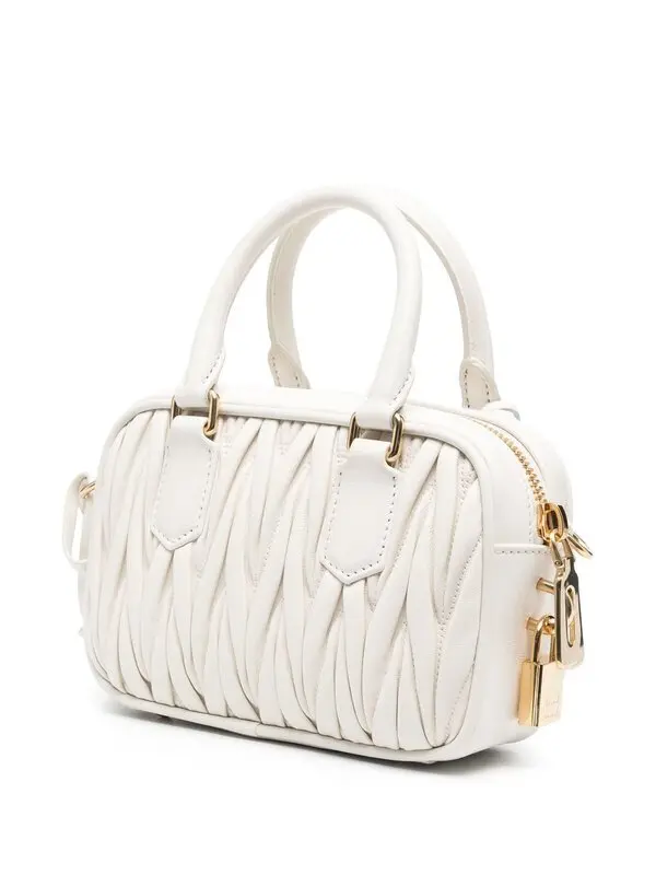 Miu Miu Matelassé Tote Bag With Logo Plaque - White