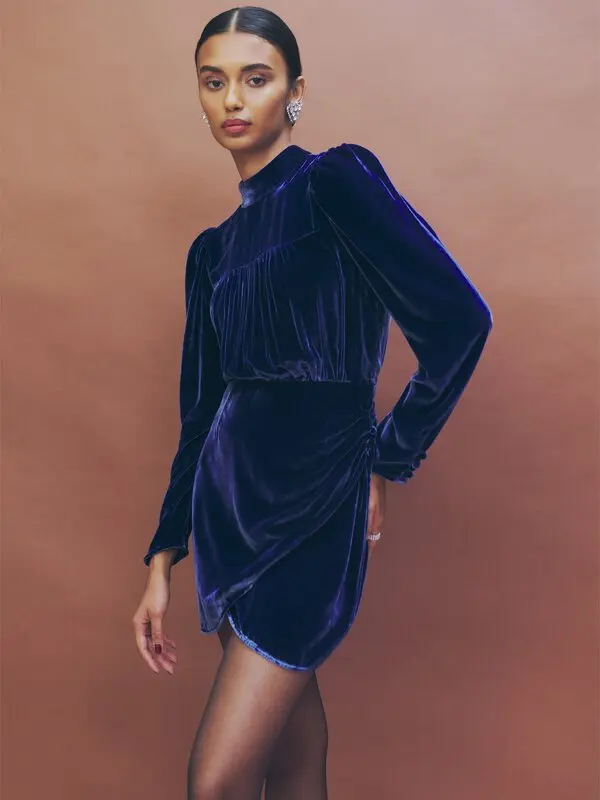 blue velvet dress reformation Reformation Tamsyn Velvet Dress In Danube - 50% Off