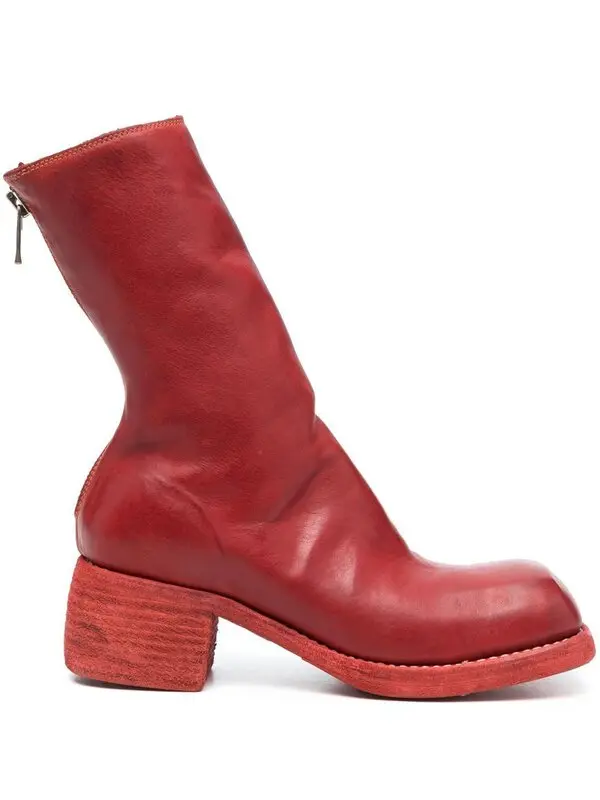 Guidi Rear-zip Horse Leather Boots - Red