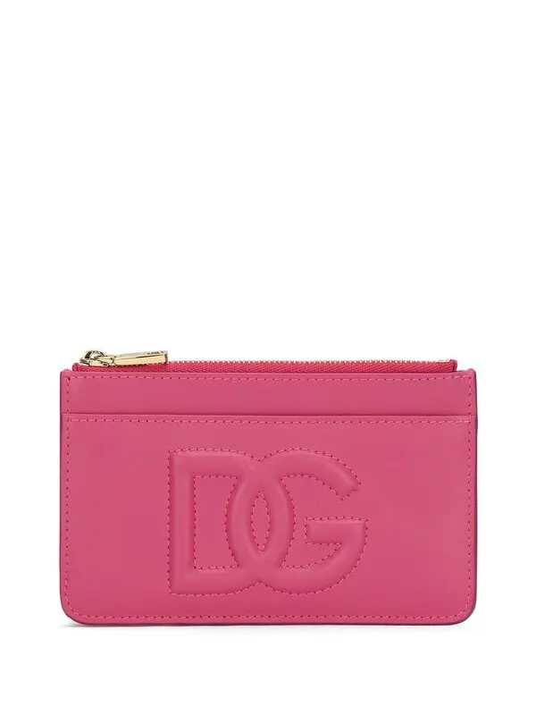 Dolce & Gabbana Dg-logo Embossed Zip-up Card Holder - Pink