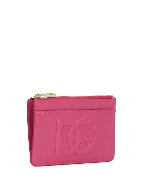 Dolce & Gabbana Dg-logo Embossed Zip-up Card Holder - Pink