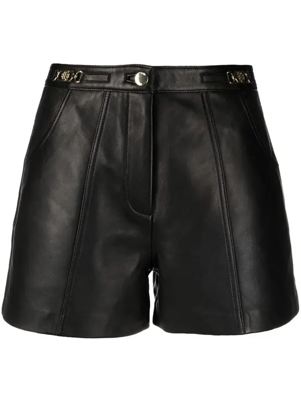 Maje Leather Logo Plaque Shorts
