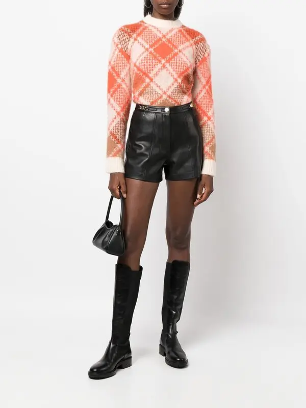 Maje Leather Logo Plaque Shorts