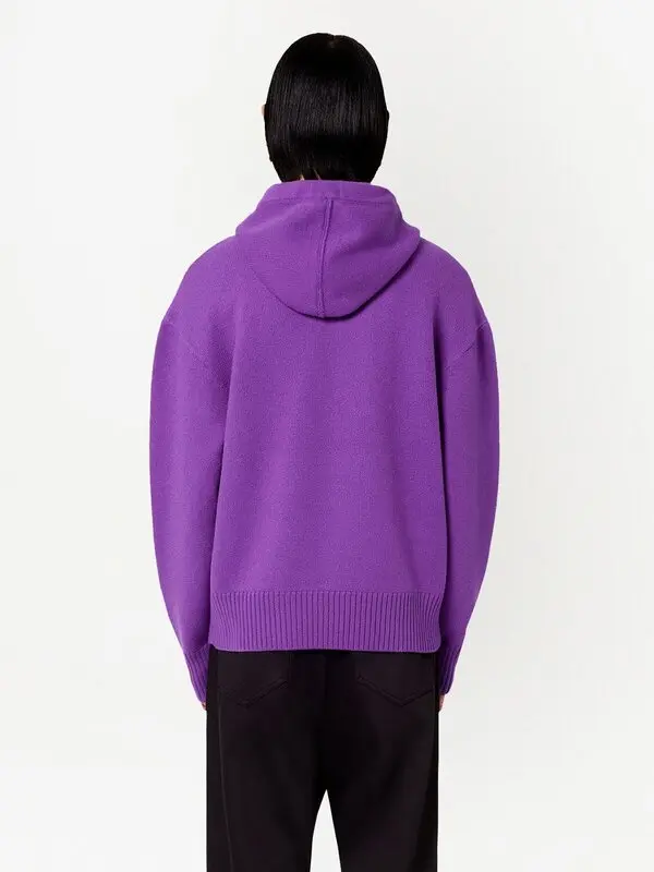AMI Paris Logo-intarsia Knit Hoodie - Purple
