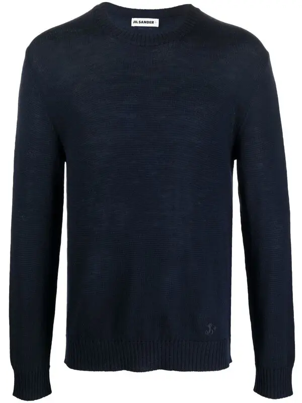 JIL SANDER Embroidered-logo Crew Neck Jumper - Blue