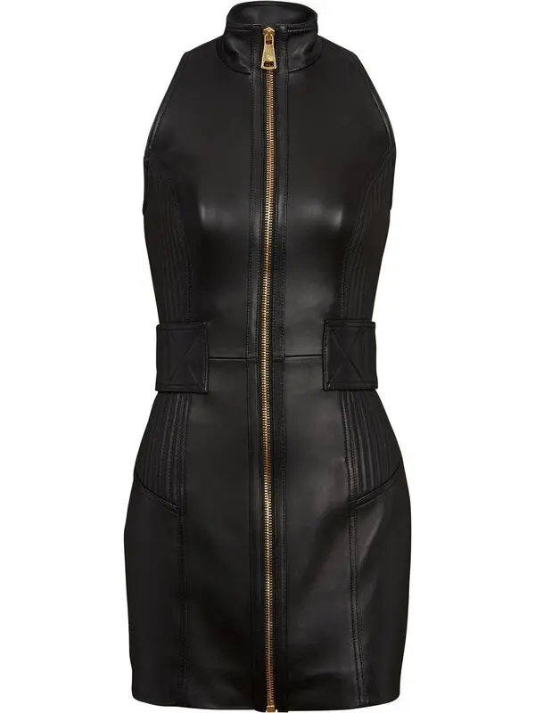 Balmain Zip-up Leather Mini Dress