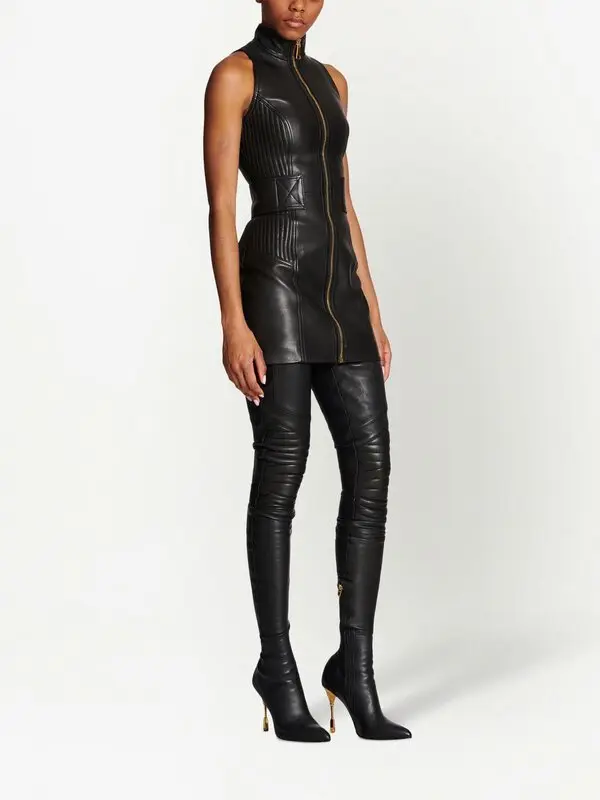 Balmain Zip-up Leather Mini Dress