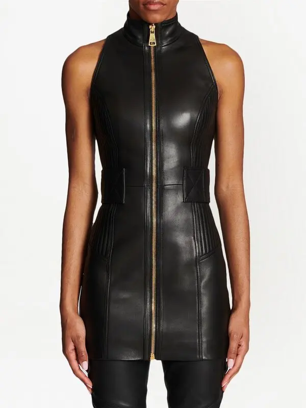 Balmain Zip-up Leather Mini Dress