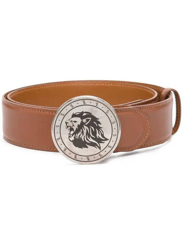 BILLIONAIRE Logo Buckle Leather Belt - Brown