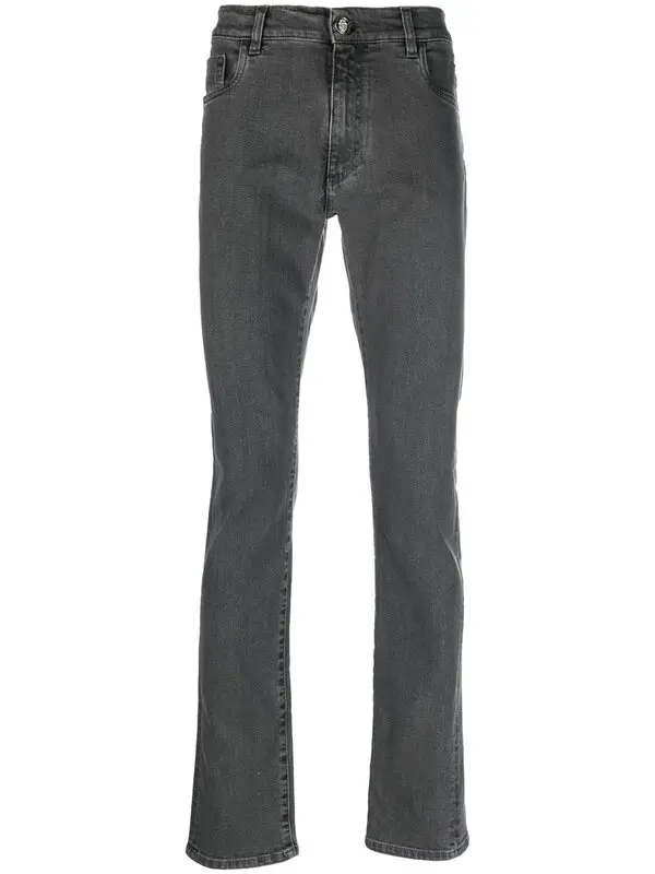 BILLIONAIRE Logo-patch Slim-fit Jeans - Grey