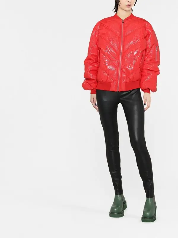 Remain Birger Christensen Crocodile-embossed Padded Bomber Jacket