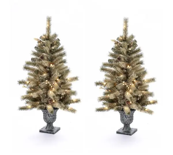 LUXEN HOME Luxenhome 4' Pre-lit Artificial Flocked Christm As Tree Set - One-color