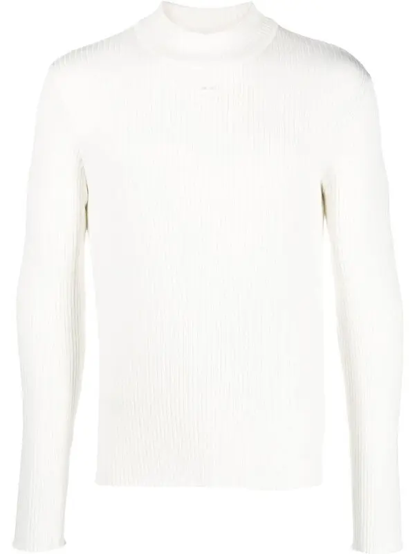 COURREGES Ribbed-knit Logo Patch Jumper - White