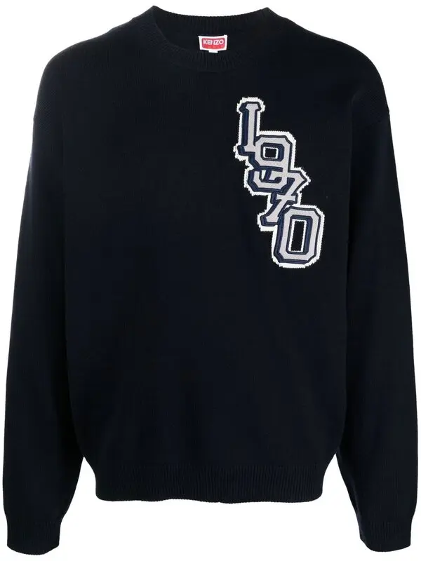 Kenzo Knitted Jumper With Varsity Logo - Blue