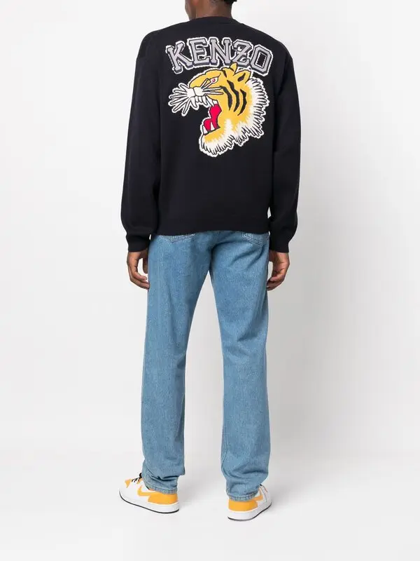 Kenzo Knitted Jumper With Varsity Logo - Blue