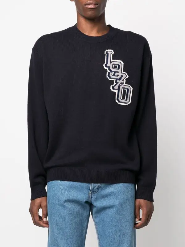 Kenzo Knitted Jumper With Varsity Logo - Blue